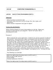 CSC130 Lab01B Docx CSC130 COMPUTING FUNDAMENTALS II LAB 01B BASIC PYTHON PROGRAMMING PART 2