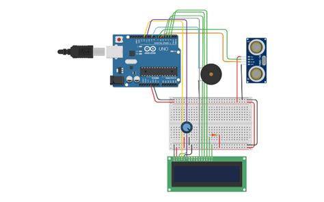 Circuit Design Social Distancing Using Ultrasonic Sensor Tinkercad