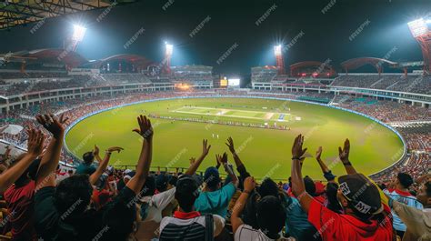 Cheerful Crowd Watching A Cricket Match In A Large Stadium The Stadium