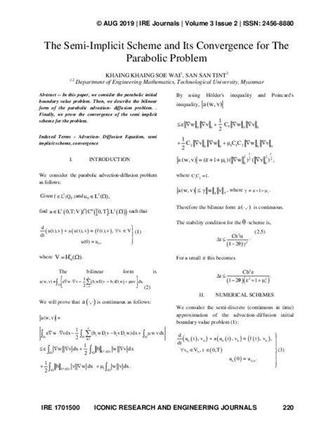 Pdf The Semi Implicit Scheme And Its Convergence For The Parabolic