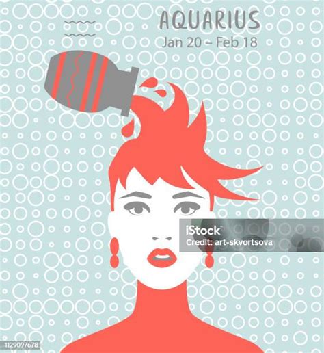 물병자리 조디악 로그인 하십시오입니다 여자 벡터 일러스트입니다 점성술 조디악 프로필입니다 아름 다운 여자로 점성 학 기호입니다