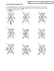 Sum Product Puzzles Pdf Name Period Date Sum Product Puzzle Set In Each Diagram Below