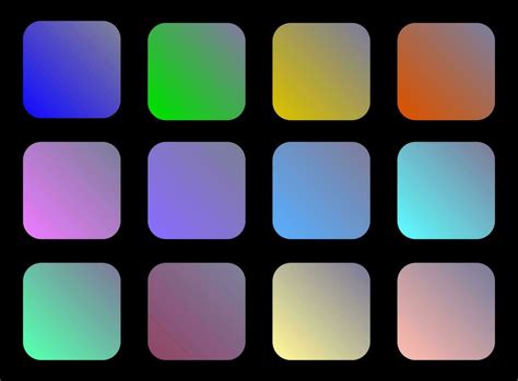 Colorful Flint Color Shade Linear Gradient Palette Swatches Web Kit Rounded Squares Template Set