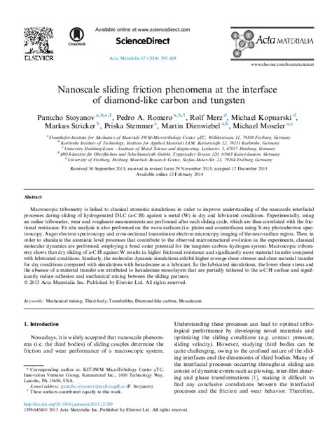 Pdf Nanoscale Sliding Friction Phenomena At The Interface Of Diamond