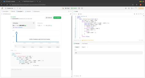 100daysofcode Drgviswanathan Cplusplus Perfectsquare Binarysearch