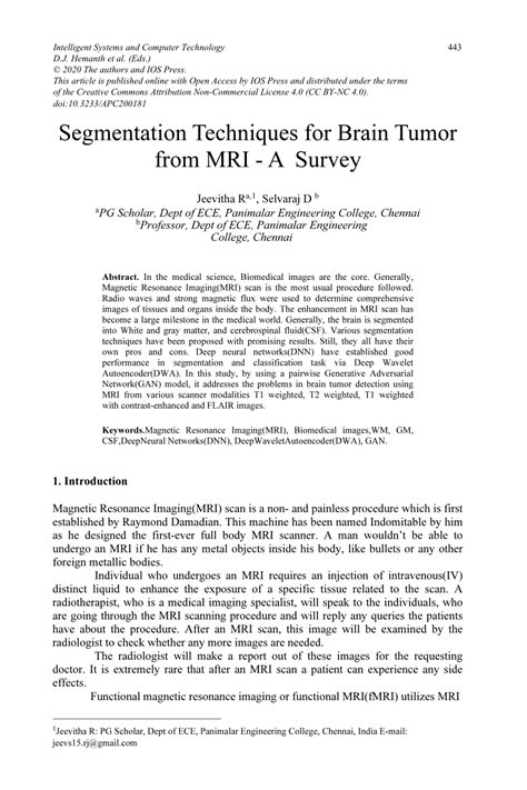 Pdf Segmentation Techniques For Brain Tumor From Mri A Survey