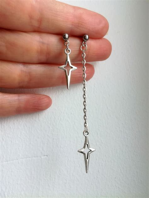 Asymmetrical Star Earrings Mismatched Star Earrings Silver North Star