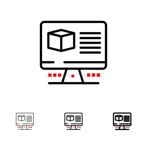 Computer Box Internet Monitor Bold And Thin Black Line Icon Set Stock Vector Illustration