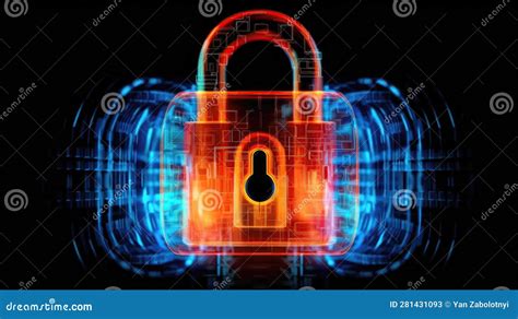 Lock Big Data Cybersecurity Conceptual Background Blue Orange Black Generative Ai Stock