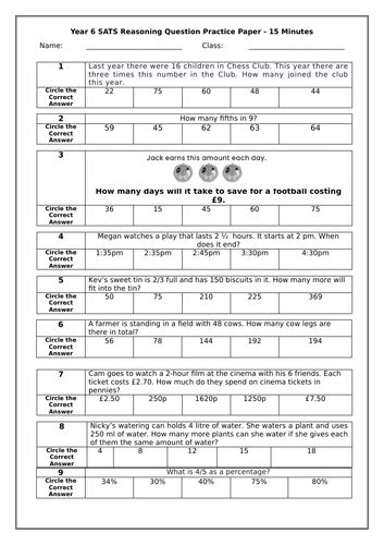 Sats Reasoning Quick Practice Paper 1 Teaching Resources