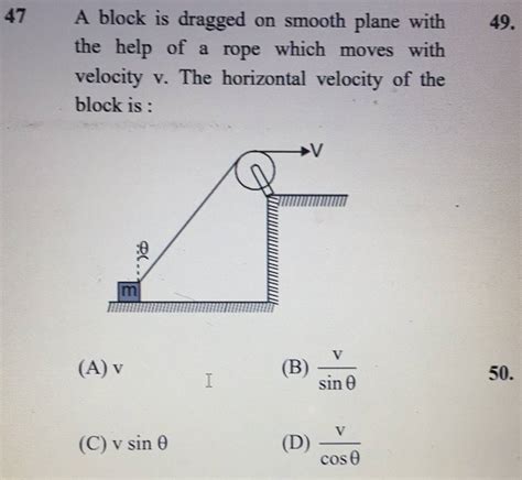 47 A Block Is Dragged On Smooth Plane With The Help Of A Rope Which Moves