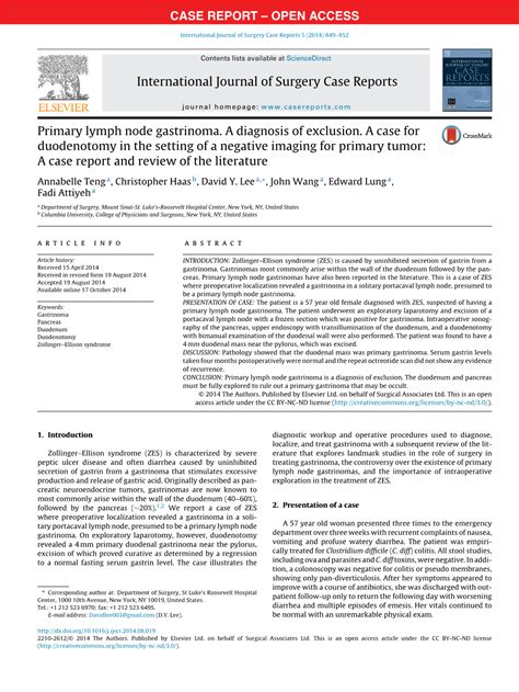 Primary Lymph Node Gastrinoma A Diagnosis Of Exclusion A Case For