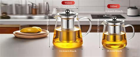 Glass Teapot With Stainless Steel Infuser Borosilicate Tea