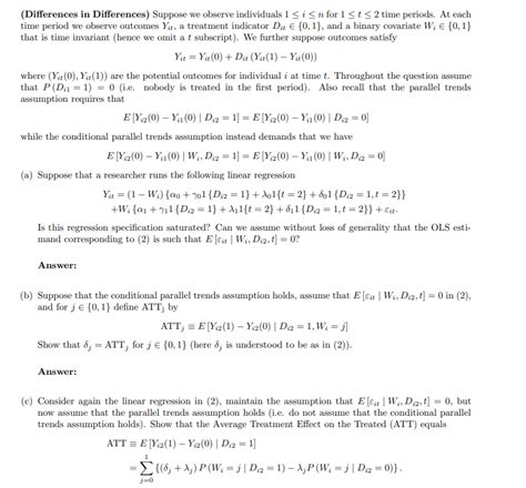 Solved Differences In Differences Suppose We Observe