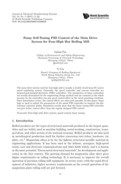 (PDF) Fuzzy Self-Tuning PID Control of the Main Drive System for Four ...