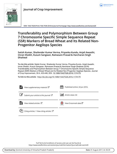 Pdf Transferability And Polymorphism Between Group 7 Chromosome