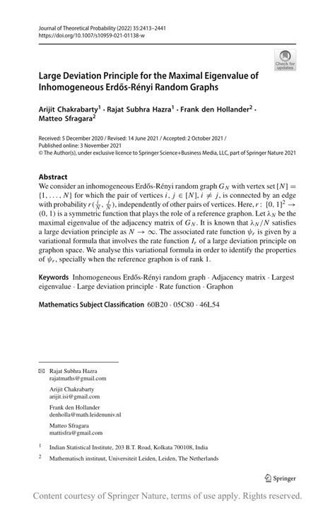 Large Deviation Principle For The Maximal Eigenvalue Of Inhomogeneous Erdős Rényi Random Graphs
