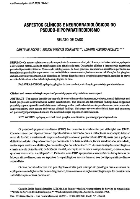 Pdf [clinical And Neuroradiologic Aspects Of Pseudohypoparathyroidism Case Report]