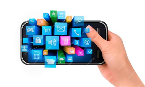 Premium Vector Hand Holding Mobile Phone With Icons Vector