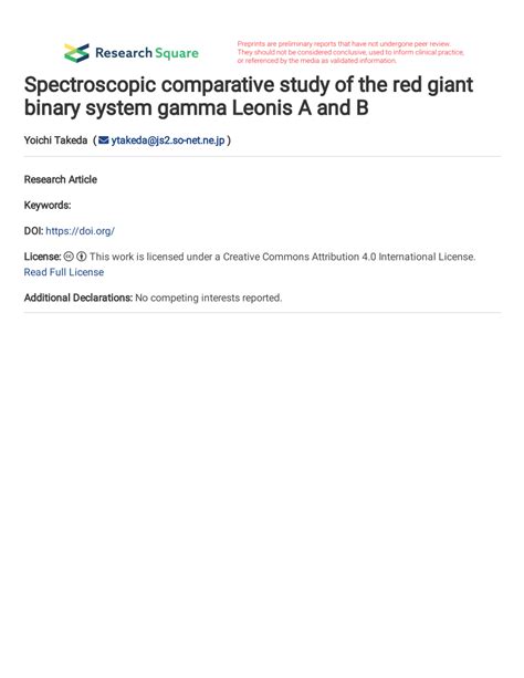 Pdf Spectroscopic Comparative Study Of The Red Giant Binary System