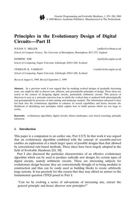 Pdf Principles In The Evolutionary Design Of Digital Circuits—part Ii