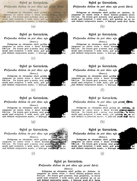 binarization results by nine methods a original b ground truth