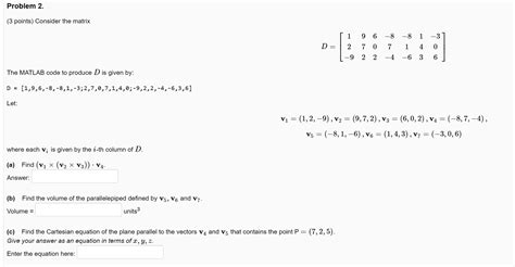 Solved Matlab Linear Algebra Problem 2 3 Points Cons