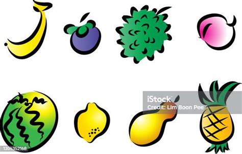 벡터 라인 과일 세트 파파야 레몬 망고스틴 두리안 바나나 수박 0명에 대한 스톡 벡터 아트 및 기타 이미지 0명 과일 두리안 Istock