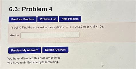 Solved 6 3 Problem 4 1 ﻿point ﻿find The Area Inside The