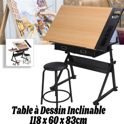 Table à Dessin Inclinable Et Tabouret Table De Travail Table Dartiste