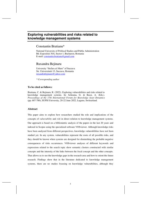 PDF Exploring Vulnerabilities And Risks Related To Knowledge Management Systems