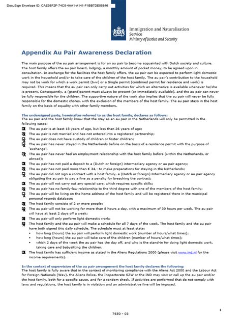 Appendix Au Pair Awareness Declaration Oct 2022 Pdf Justice Crime And Violence