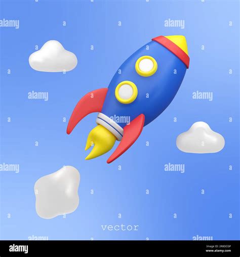 Vector 3d Flying Space Rocket Spaceship Launch Rocket Flying Over Cloud Business Startup