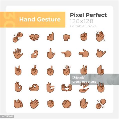 손 제스처 픽셀 완벽한 Rgb 색상 아이콘 세트 손에 대한 스톡 벡터 아트 및 기타 이미지 손 이모티콘 주먹 Istock