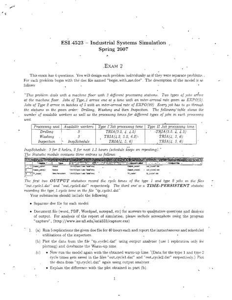 Exam 2 Industrial System Simulation Esi 4523 Docsity