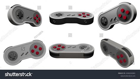 Set Retro Game Controllers 3d Illustration Stock Illustration