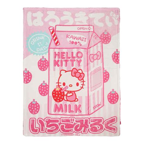 Hello Kitty Strawberry Milk Sherpa Fleece Throw Blanket Deep Nerdd