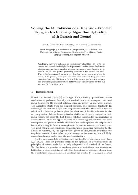 Pdf Solving The Multidimensional Knapsack Problem Using An