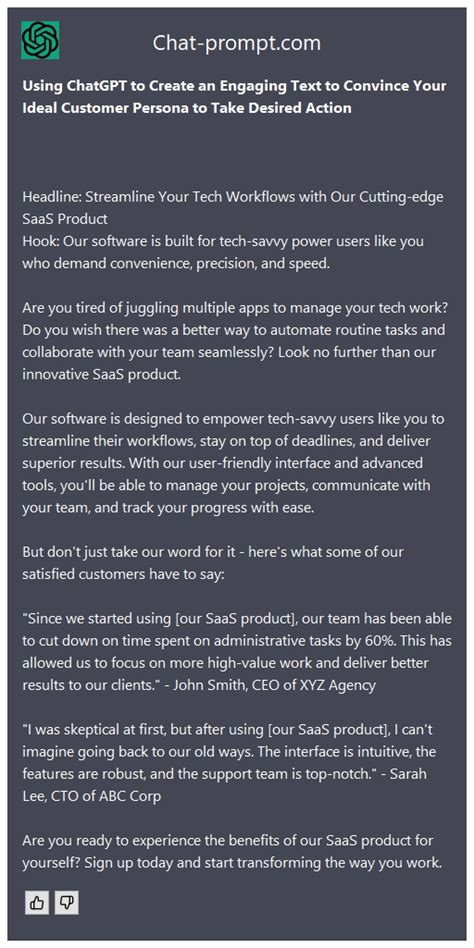 Using ChatGPT To Create An Engaging Text To Convince Your Ideal Customer Persona To Take Desired