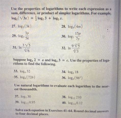 Solved Use The Properties Of Logarithms To Write Each Chegg
