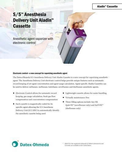 S 5™ Anesthesia Delivery Unit Aladin™ Cassette Ge Healthcare