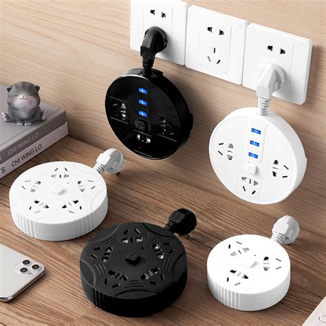 多功能小插排家用插座面板多孔usb插板多插位带线黑色接拖线板迷你爬墙排插魔方多用转换插头短线插线板长线 虎窝淘