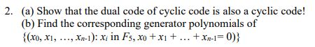 Solved A Show That The Dual Code Of Cyclic Code Is Also Chegg Com