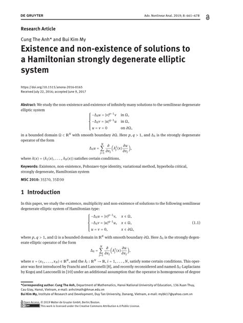 Pdf Existence And Non Existence Of Solutions To A Hamiltonian Strongly Degenerate Elliptic System