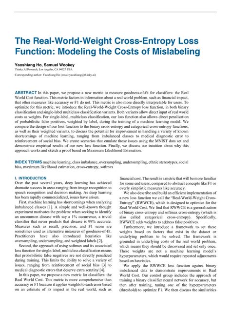 The Real World Weight Cross Entropy Loss Function Modeling The Costs