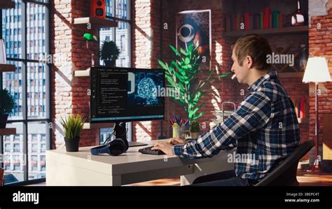 Admin Using Computer In Home Office For Artificial Intelligence