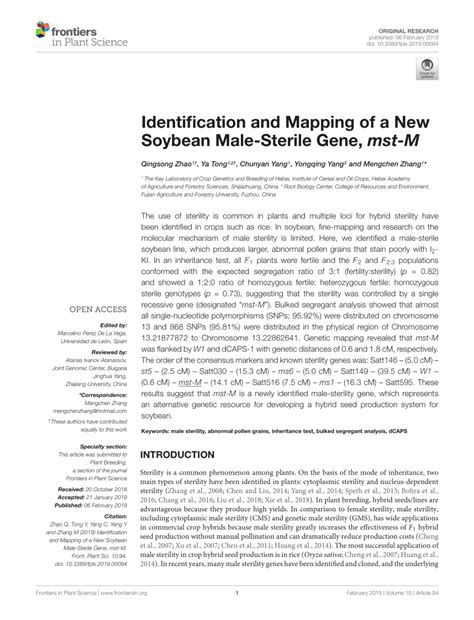 Pdf Identification And Mapping Of A New Soybean Male Sterile Gene Mst M