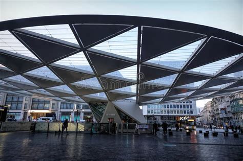 Brussels Brabant Belgium 11 06 2023 Modern Geometric Architectural Structure In Urban Setting