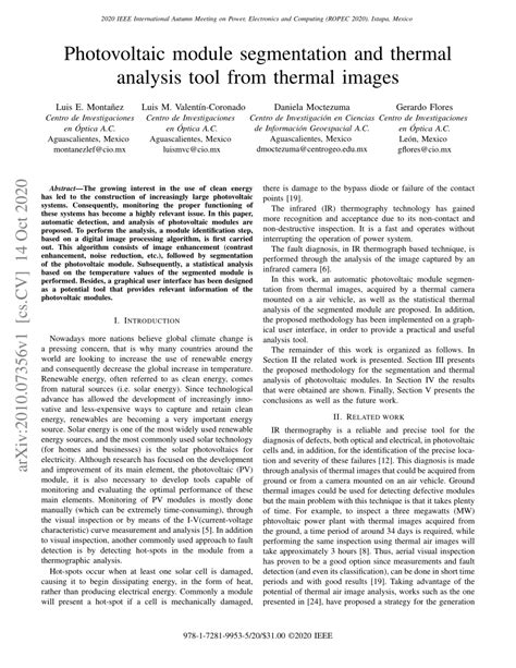 PDF Photovoltaic Module Segmentation And Thermal Analysis Tool From Thermal Images
