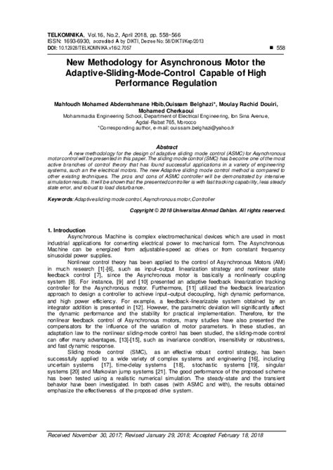 Pdf New Methodology For Asynchronous Motor The Adaptive Sliding Mode Control Capable Of High